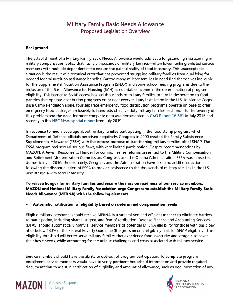 Joint NMFA and MAZON issue paper - National Military Family Association